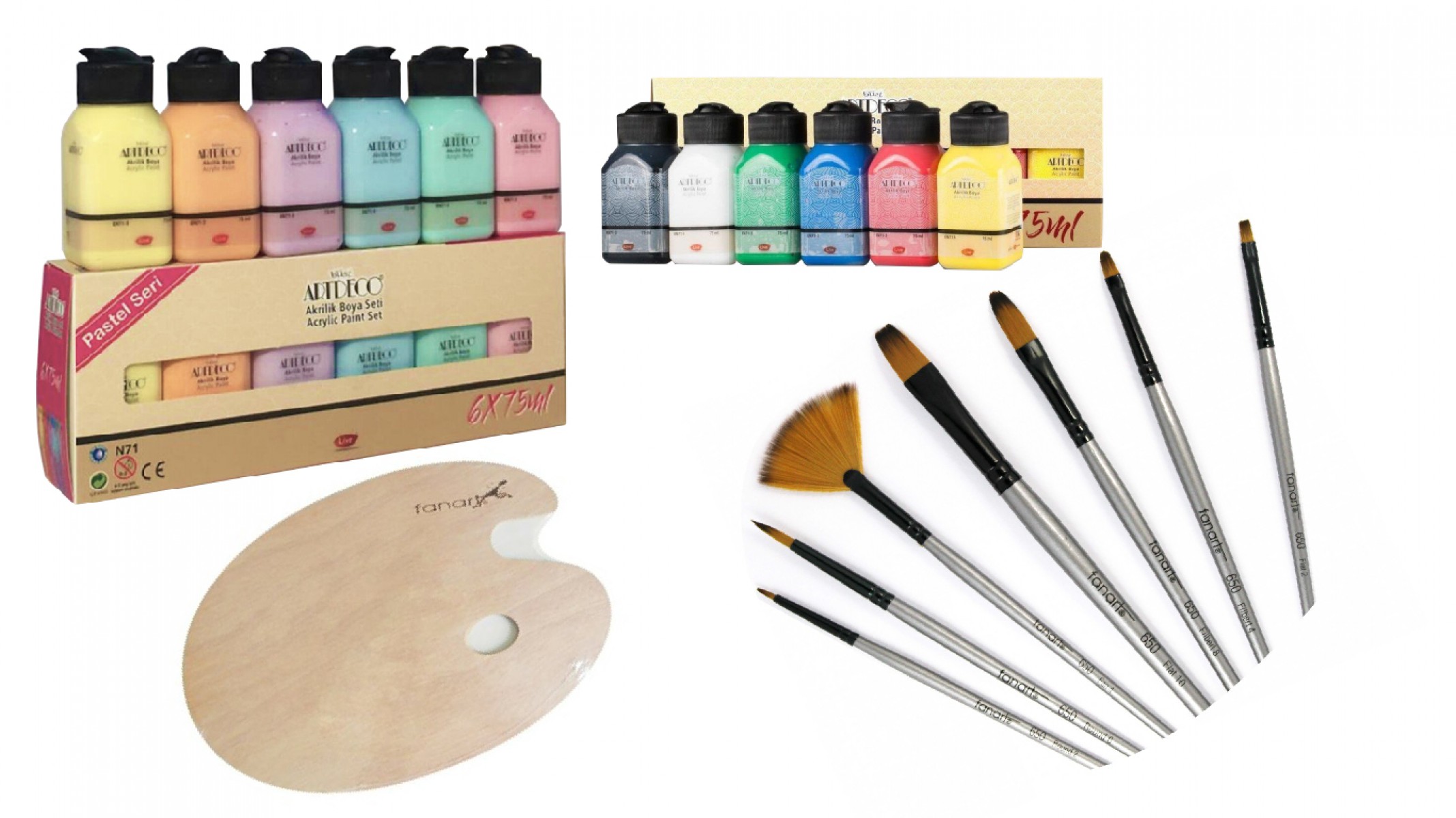 Artdeco Akrilik Boya 6x75ml Pastel Renkler + Canlı Renkler + Fanart 650 ...
