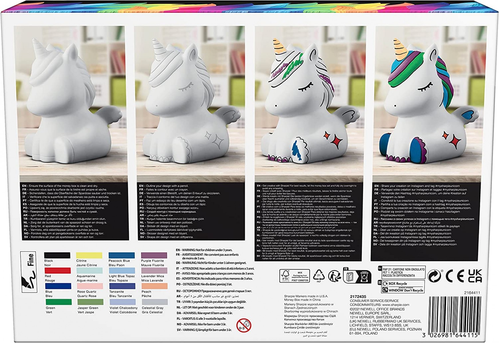Sharpie Fine Kumbara Hediyeli 16lı Set, Tek boynuz / 2164411