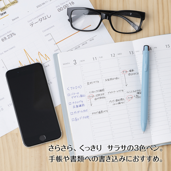 Zebra Sarasa Clip 3 Colours 0.5mm Fonksiyonlu Jel Kalem Koyu Mavi / J3J5-DB